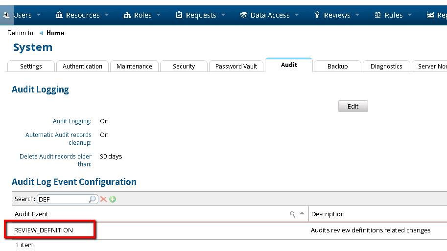 Audit Event Reviewdefnition Is Misspelled In Rsa Identity Governance