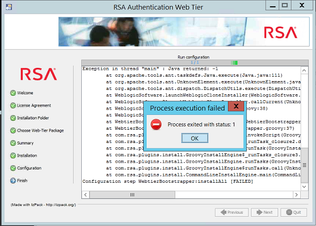 RSA Authentication Manager 8.2 SP1 patch 6 Web Tier installation on Windows fails with error ...
