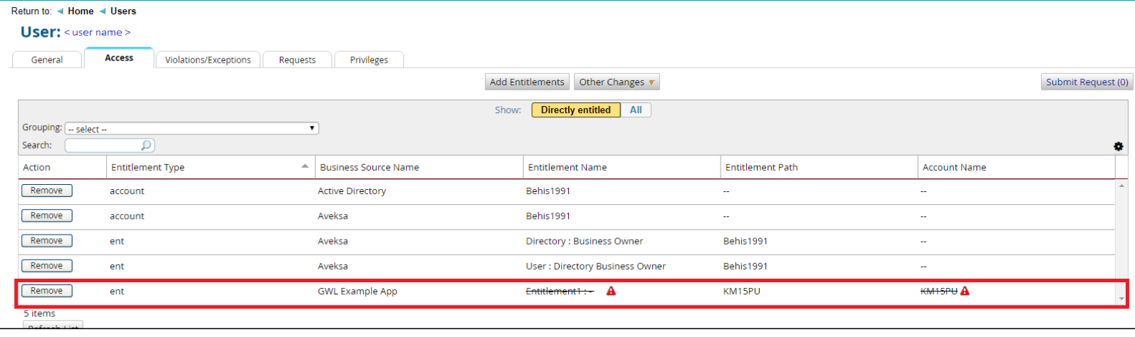 Entitlement From A Deleted Account Is Still Seen In The User Access Tab