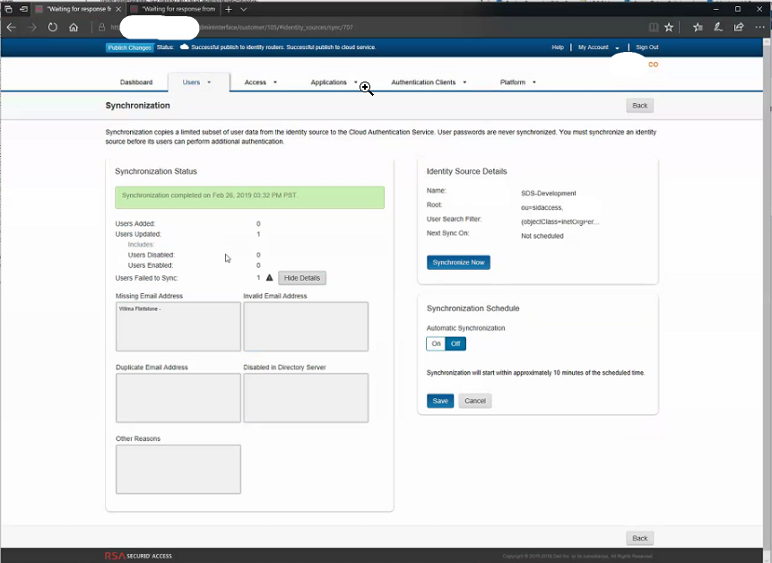 Users Deleted From Cloud Admin Console Are Not Resynchronized In The