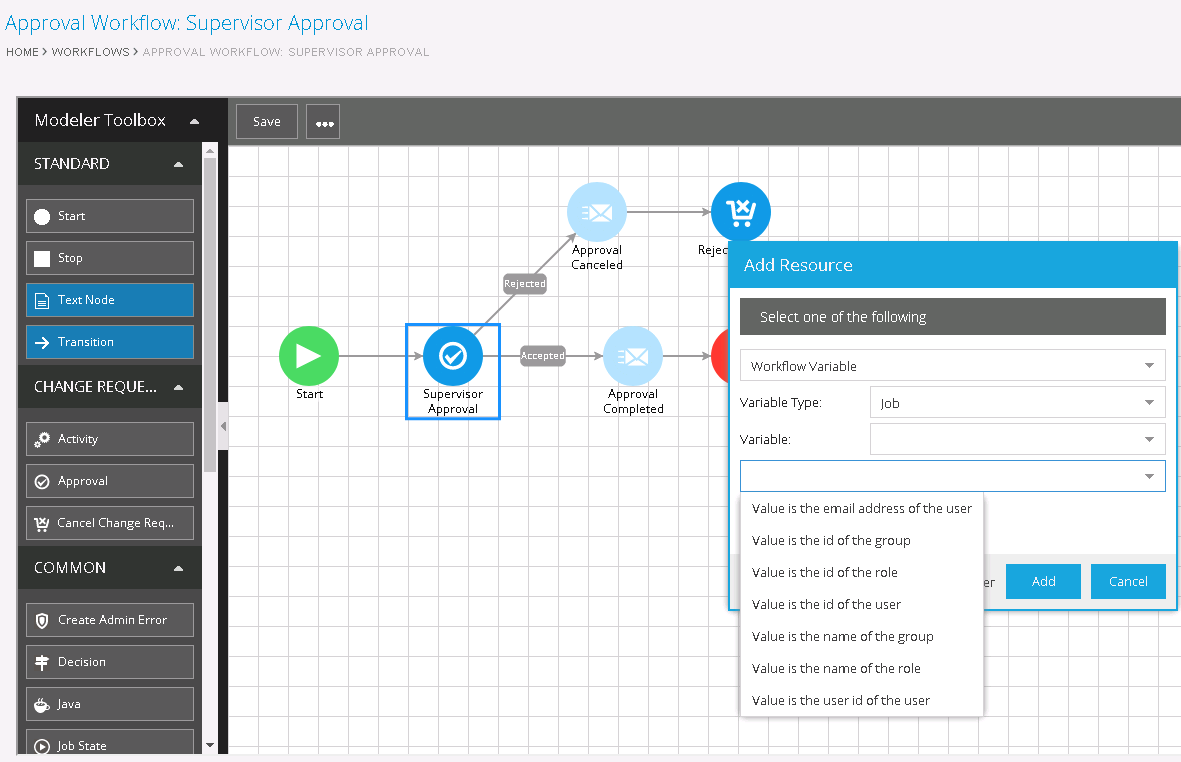 Workflow Variables under the Resource section of Workflow Nodes cannot resolve Roles and Groups ...