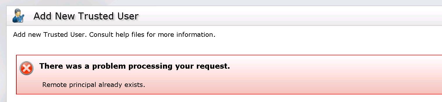 Error "Unable to resolve trusted user because multiple matching trusted ...