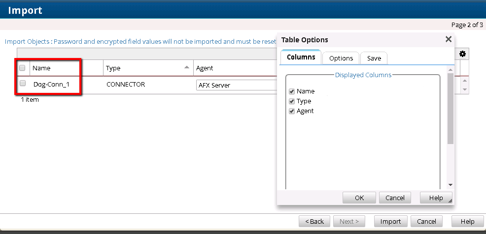 Import Of An Afx Connector Does Not Show The Display Name Of The