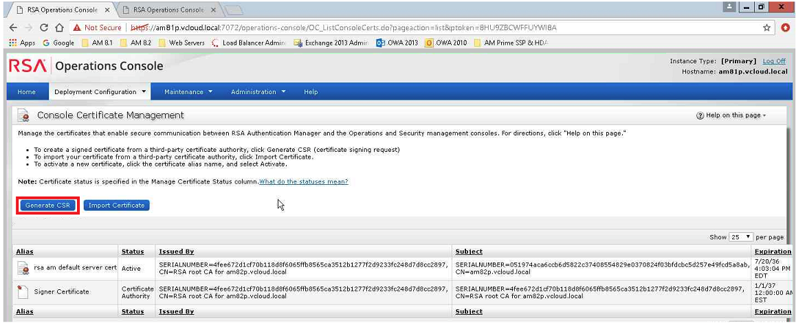 How To Replace The Rsa Authentication Manager Self Signed Console