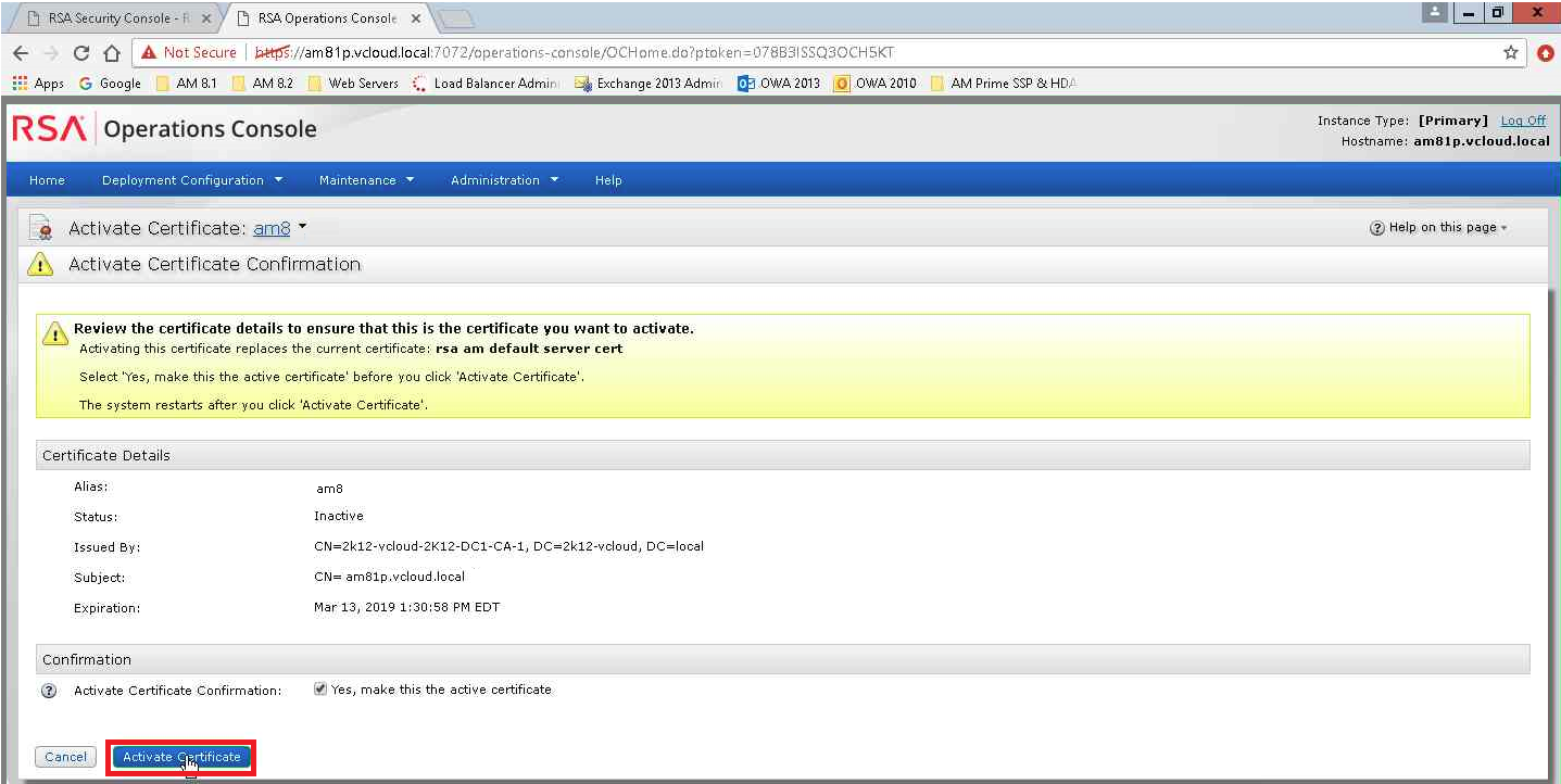 How To Replace The Rsa Authentication Manager Self Signed Console