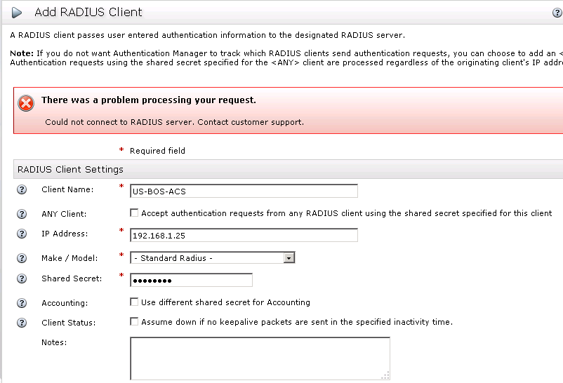 Could Not Connect To Authentication Manager 81 Radius Server Rsa