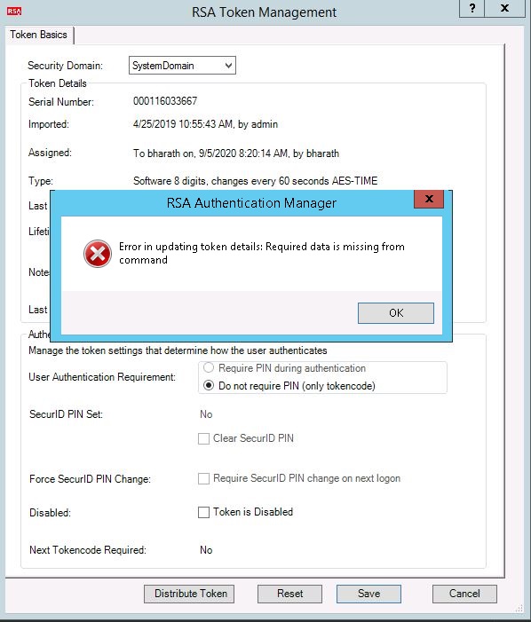Error Required Data Is Missing From Command While Updating Notes In Rsa Authentication Manager