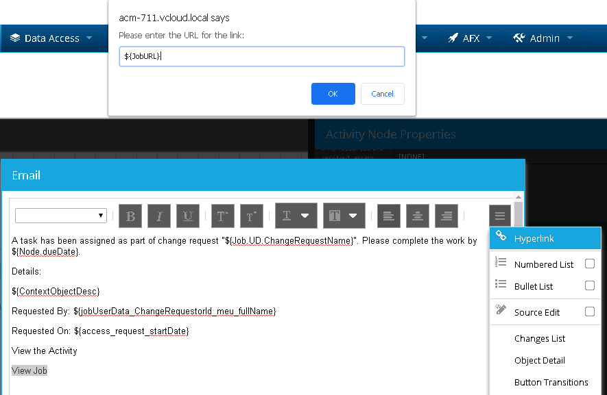 Hyperlinks In The Email Body Of Workflow Nodes That Are Defined As Job