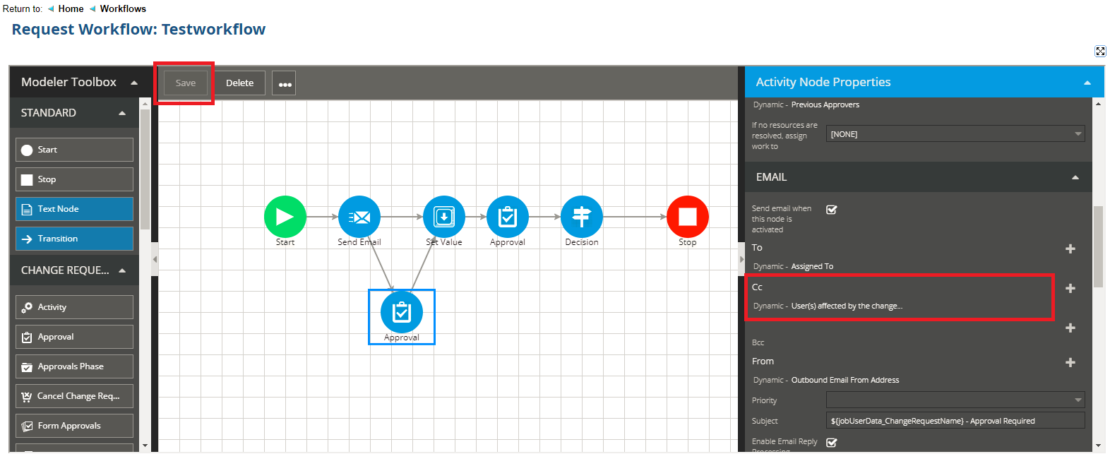 Save button in workflow does not highlight to save the changes made in the approval node of RSA ...