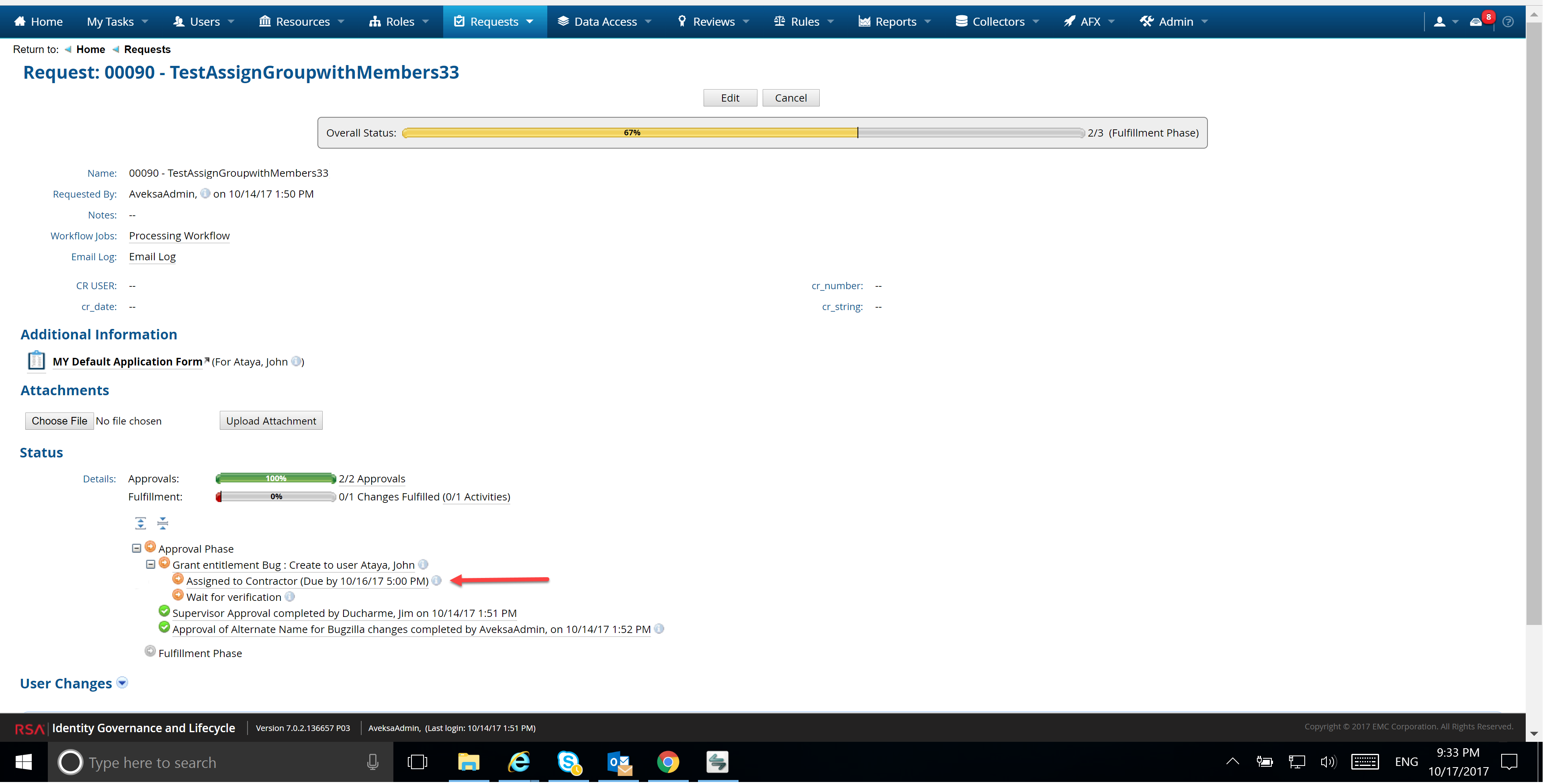 In RSA Identity Governance & Lifecycle, the change request manual activity assignment link ...