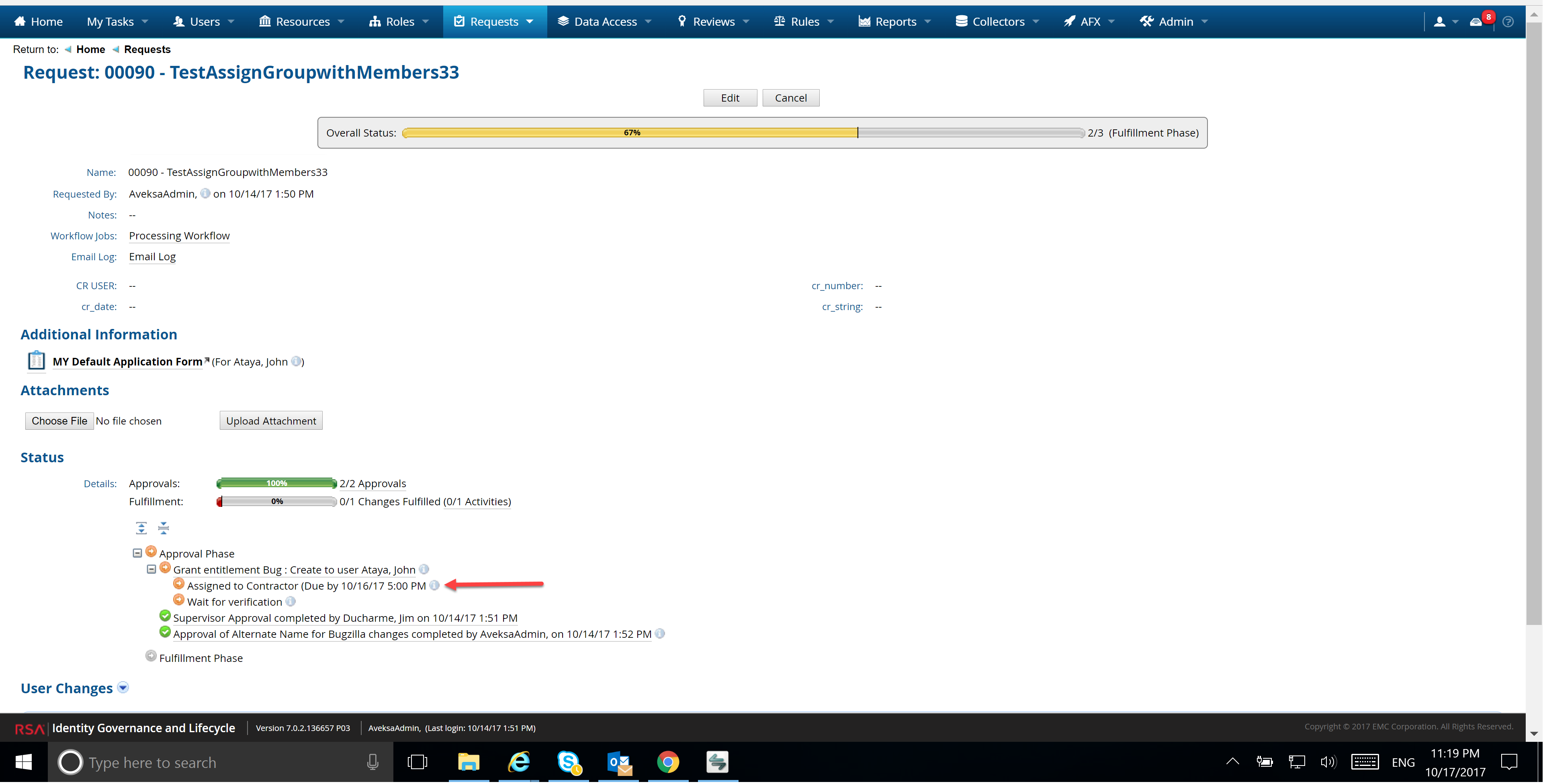 In RSA Identity Governance & Lifecycle, the change request manual activity assignment link ...