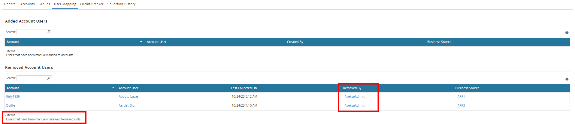 Manually Unmapped Accounts Are Not Rejected In The Collection And