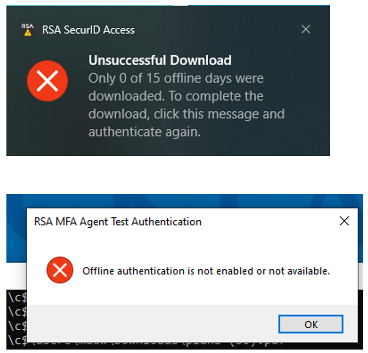 Rsa Error Offline Authentication Is Not Enabled Or Not Available In Mfa Agent Rsa Community