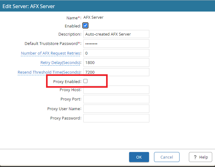 AFX failure when Proxy is enabled without defining Proxy Host or Port values in RSA Governance ...