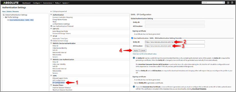 Absolute Secure Access Saml My Page Sso Configuration Rsa Ready Implementation Guide Rsa
