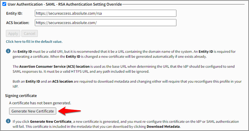 Absolute Secure Access Saml My Page Sso Configuration Rsa Ready