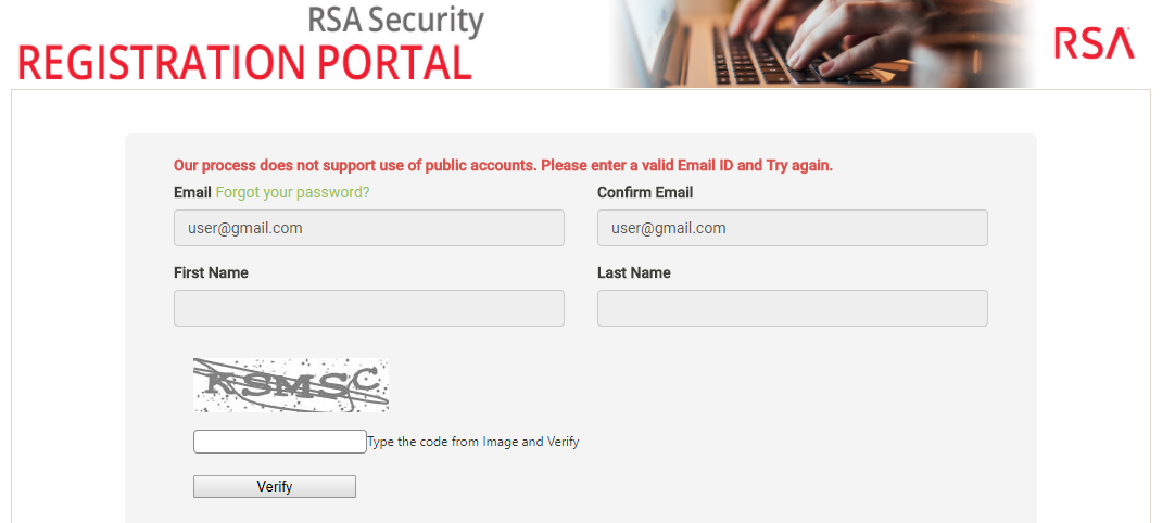 Error Message Our Process Does Not Support Use Of Public Accounts When Registering For An Rsa