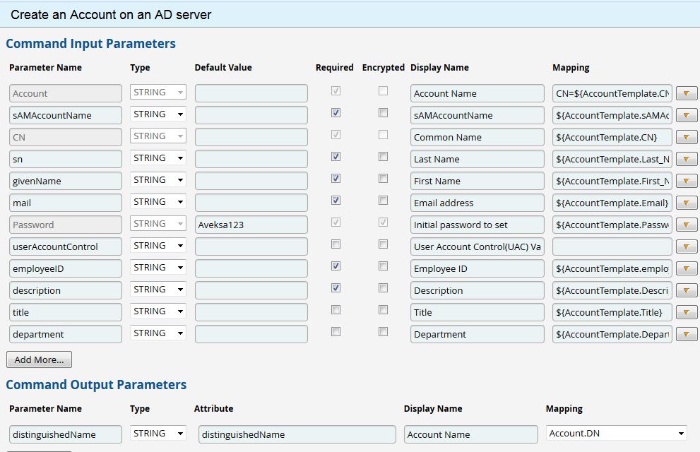 RSA Identity Governance and Lifecycle Access Fulfillment Express (AFX) command output parameters ...