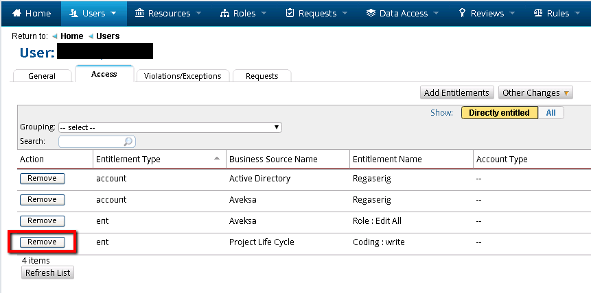 Remove Button Is No Longer Available For Local Entitlements In Rsa