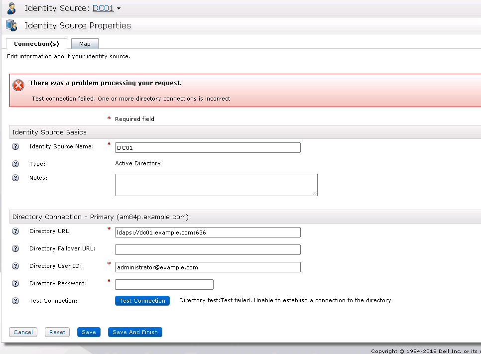 Certificate not verified error when changing Active Directory identity source from LDAP to LDAPS ...