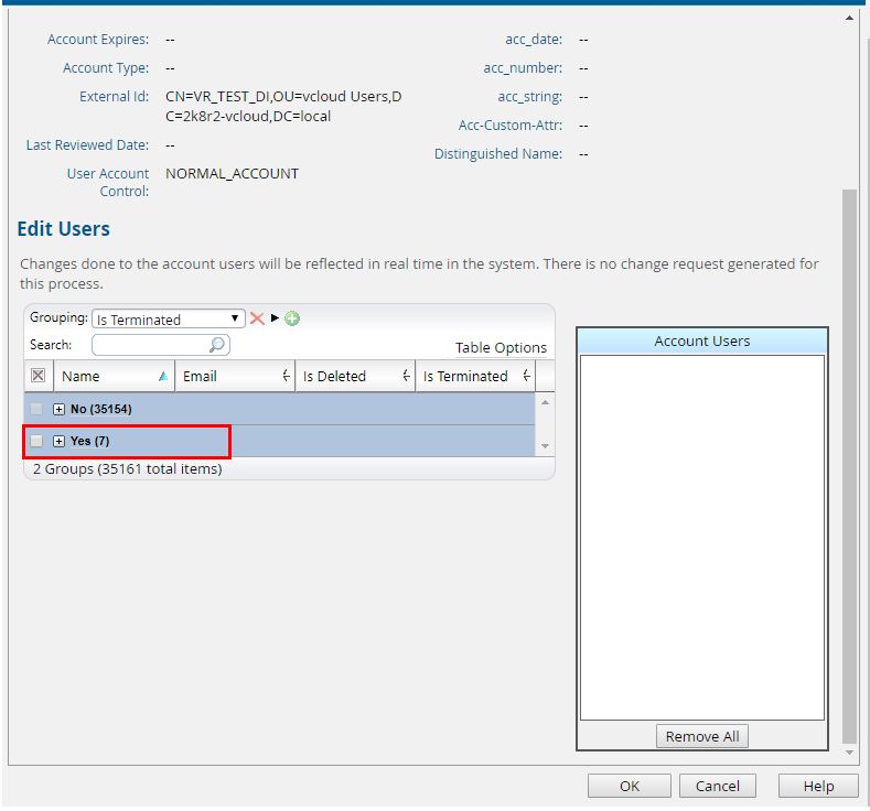 Terminated Users Are Not Displayed While Manually Mapping Accounts In