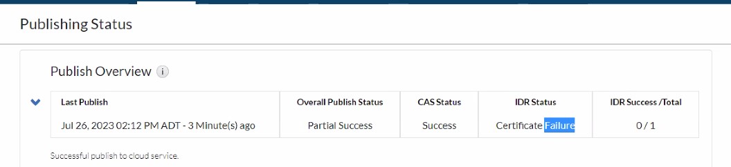 Partial Failure - Changes are not published successfully on the ...