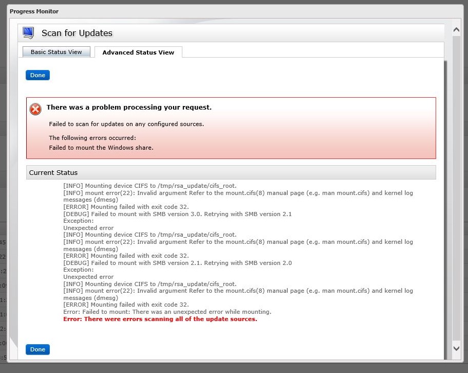 Failed to use Windows shared folder for upgrade | RSA Community