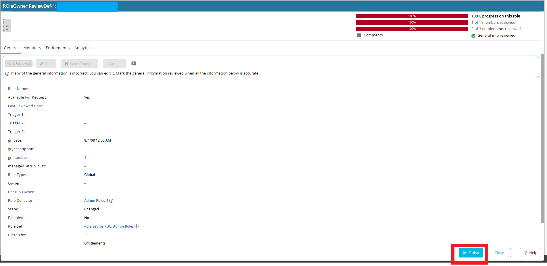 Role Review Finish Button Is Enabled For A Reviewed Deleted Role In Rsa