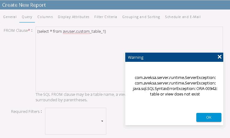 Ora 00942 Table Or View Does Not Exist Error When Referencing A Custom Tableview In A Report 1680