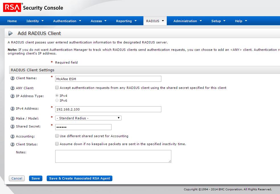 Configure McAfee Enterprise Security Manager 5.3 as RADIUS client to ...