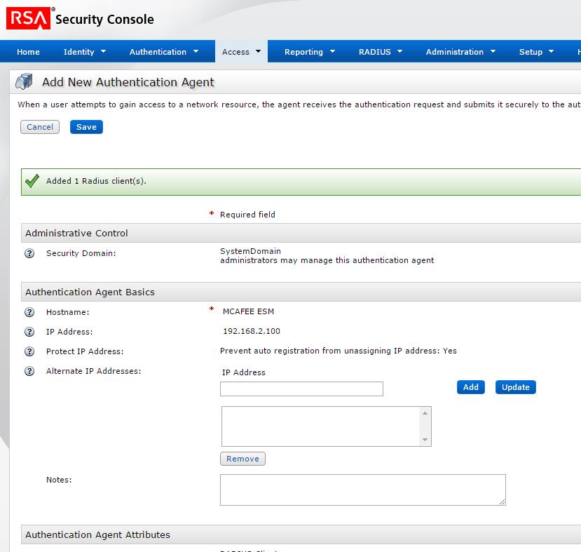 Configure McAfee Enterprise Security Manager 5.3 as RADIUS client to ...