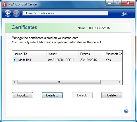 Storing a certificate for smart card logon on an RSA SecurID SID800 ...