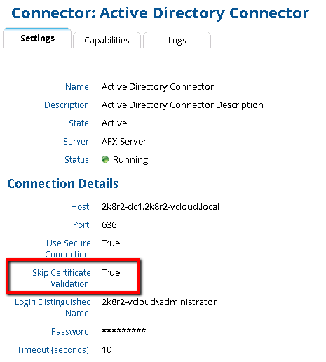 Active Directory Afx Connector Create Account Capability Fails When Skip Certificate Validation