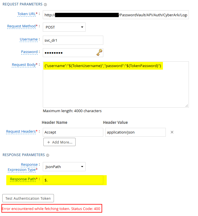 Generic Rest Collector Test Authentication Token Fails With Error Encountered While Fetching