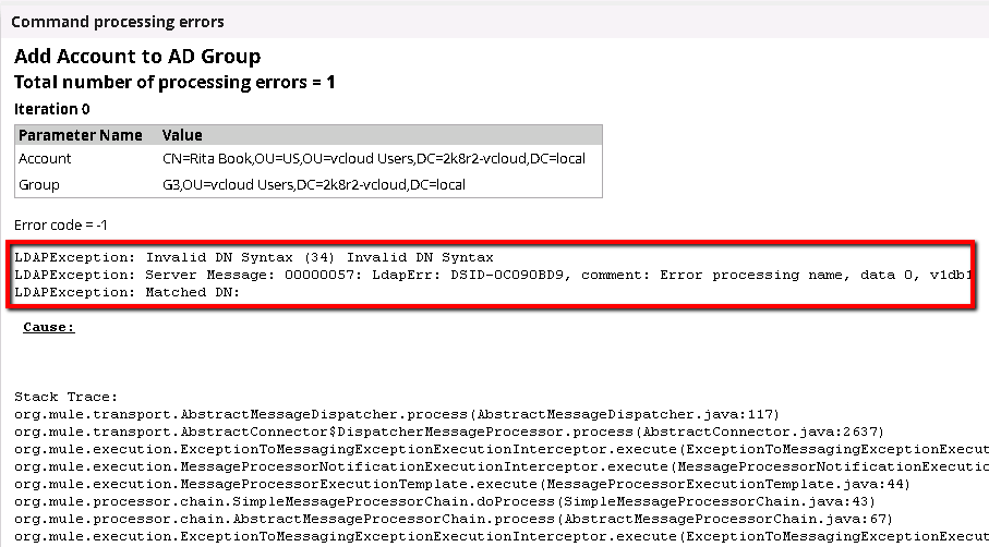Active Directory Afx Test Connector Capability Fails With Invalid Dn