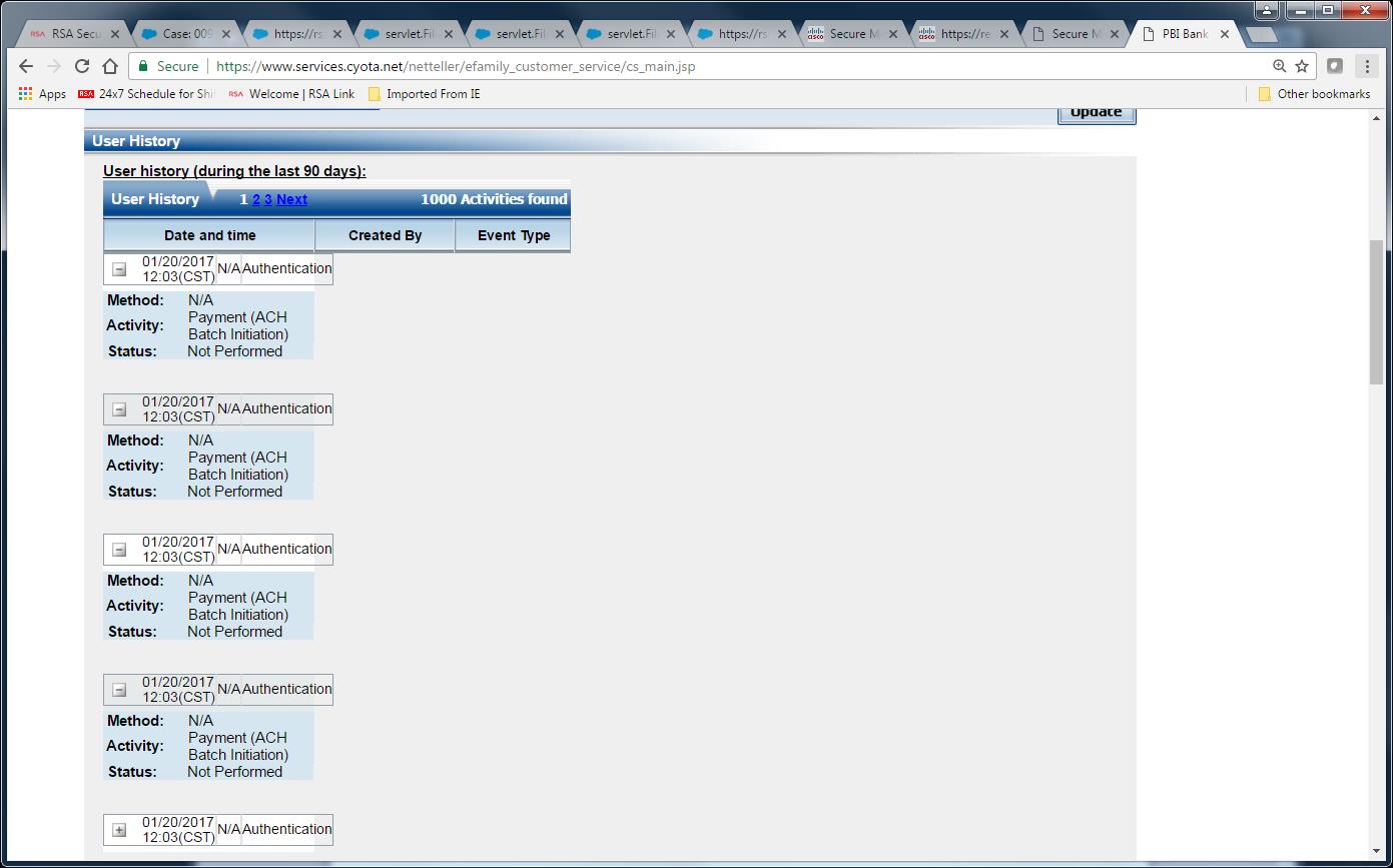 Activity History Vs User History In Customer Support Portal In Rsa
