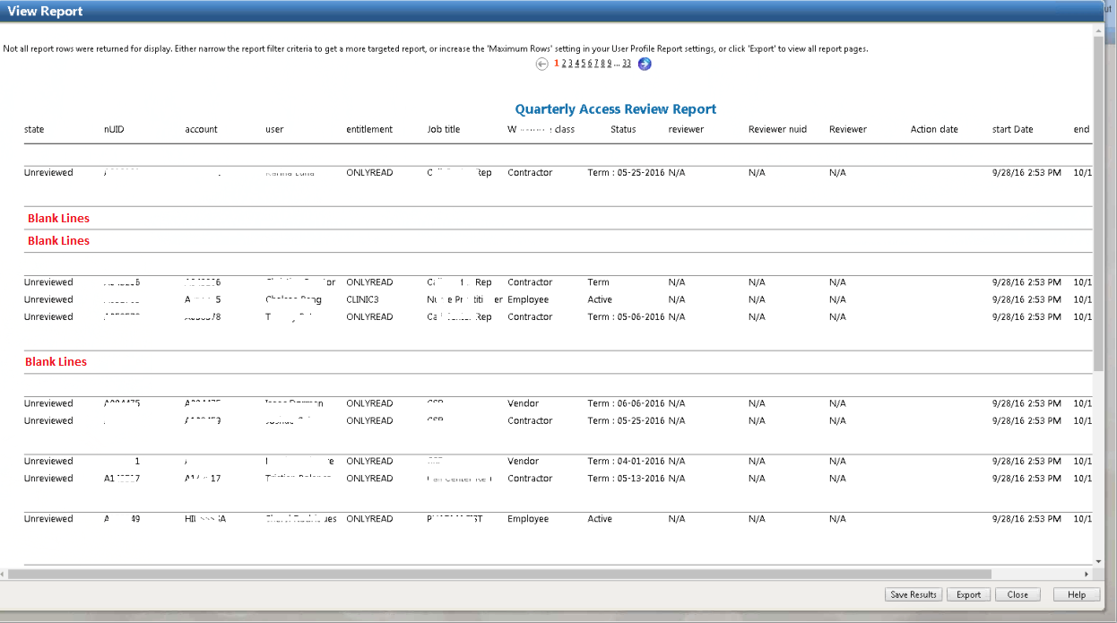 Blank lines appear in RSA Identity Governance and Lifecycle reports ...