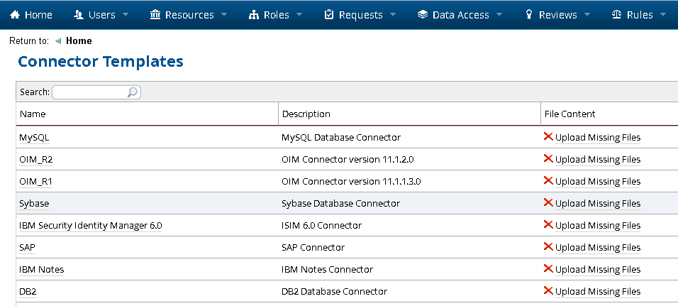 What Does Upload Missing Files Mean In The Connector Templates Screen