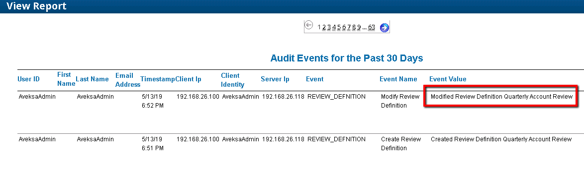 View history of review definition changes and what changes were made in RSA Identity Governance ...