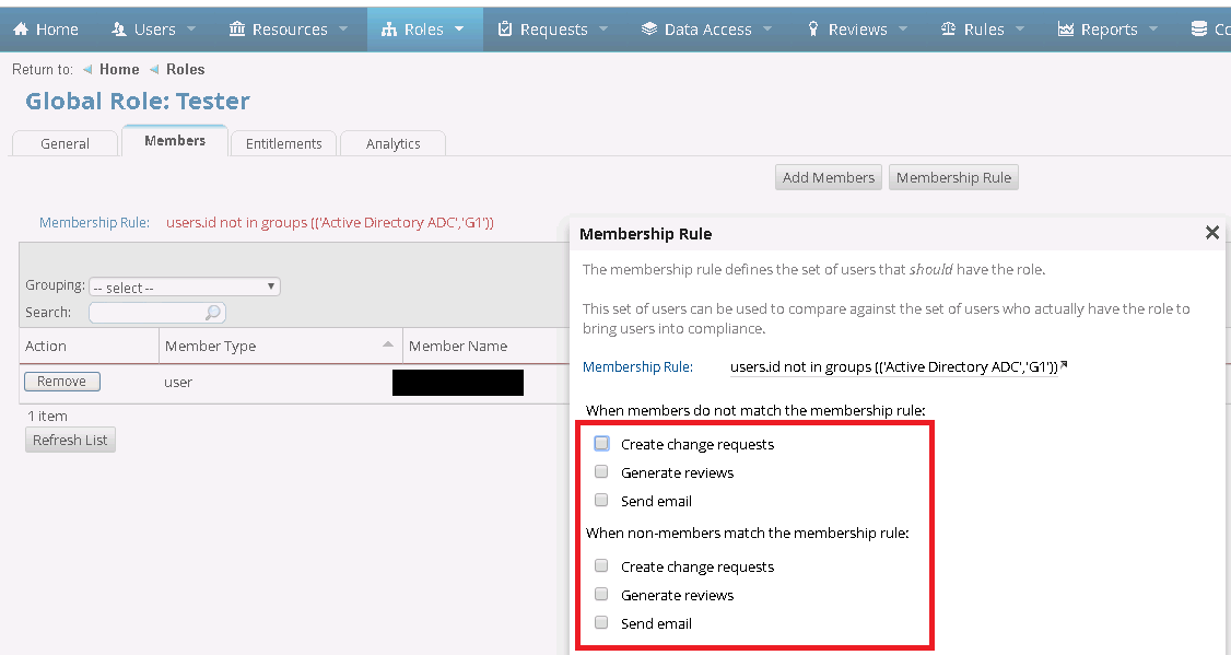 Role membership rules configured in the RSA Identity Governance ...