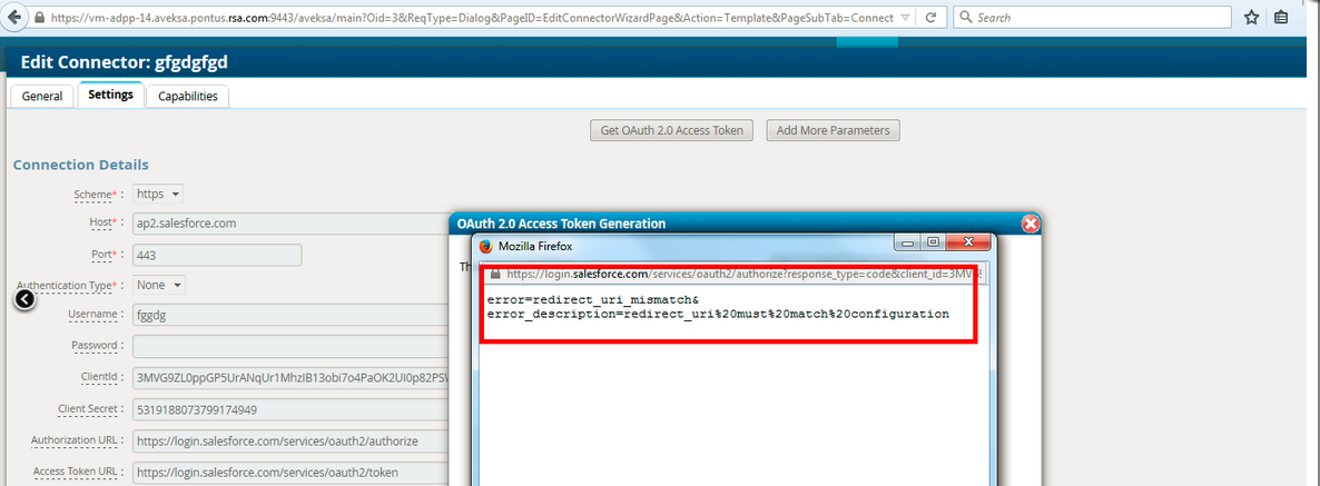 Clicking On The Salesforce Afx Connector Get Oauth 20 Access Token