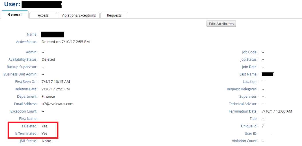 Provisioning Termination rule is not generating change requests to disable accounts in RSA ...