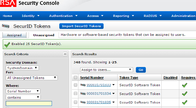 Enable Unassigned Rsa Securid Tokens In Bulk For Rsa Authentication