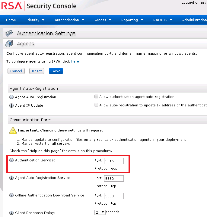 Change the Authentication Service port number for RSA Authentication Manager 8.x | RSA Community