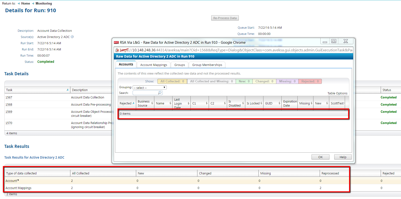 The RSA Governance & Lifecycle Raw Data table for collection run IDs is empty | RSA Community