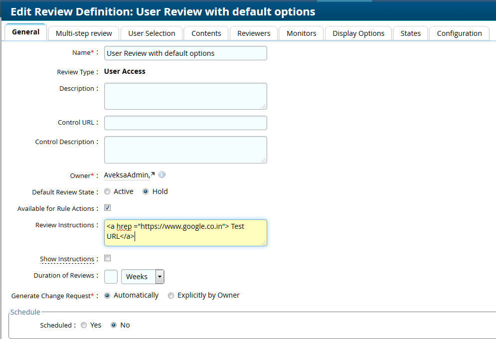 Custom Url Is Not Rendering In The Review Instruction Field And In The