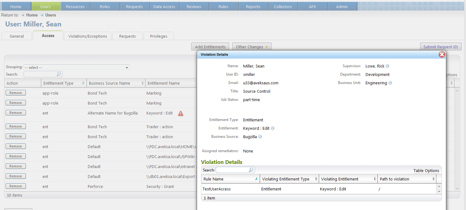 Violation Dialog In Rsa Via Lifecycle And Governance Shows The Error
