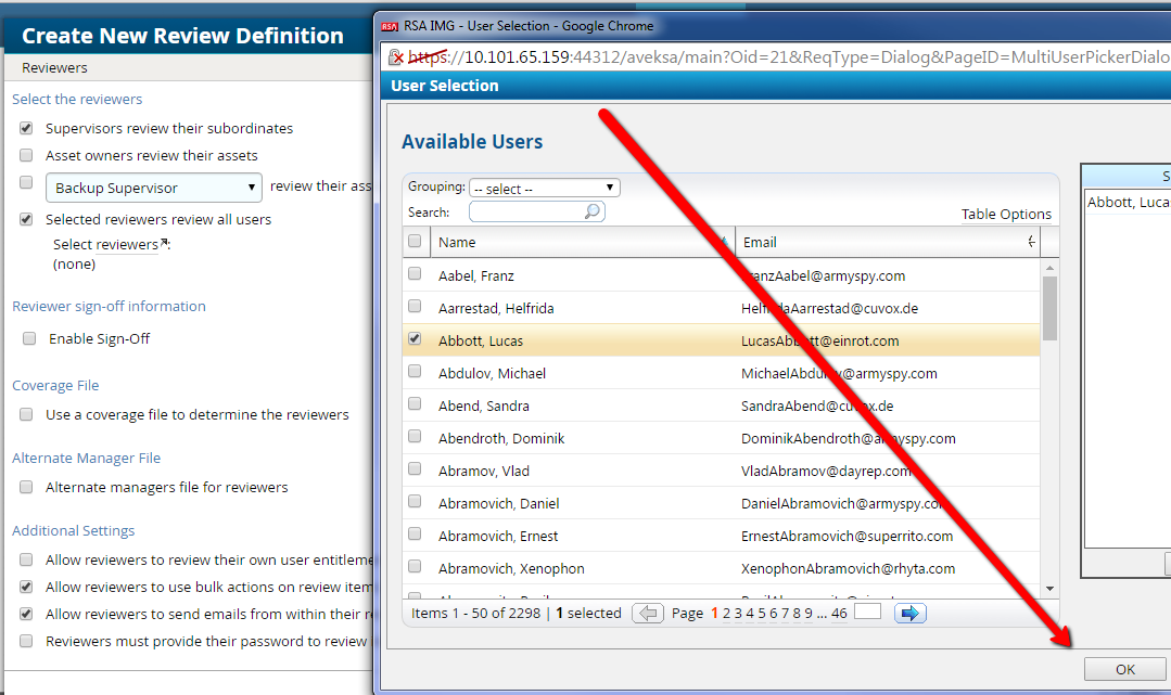 User Selection In A Review Is Not Shown In The Ui When Defined In Rsa