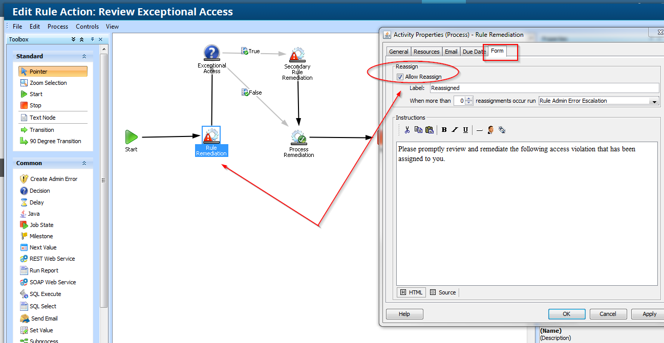 How To Disable The Rsa Via Lifecycle And Governance Landg Reassign Functionality For Violations