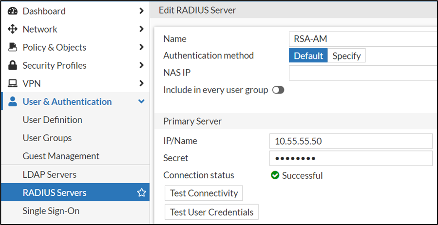 Fortigate Firewall Configure Radius Authentication Manager Using